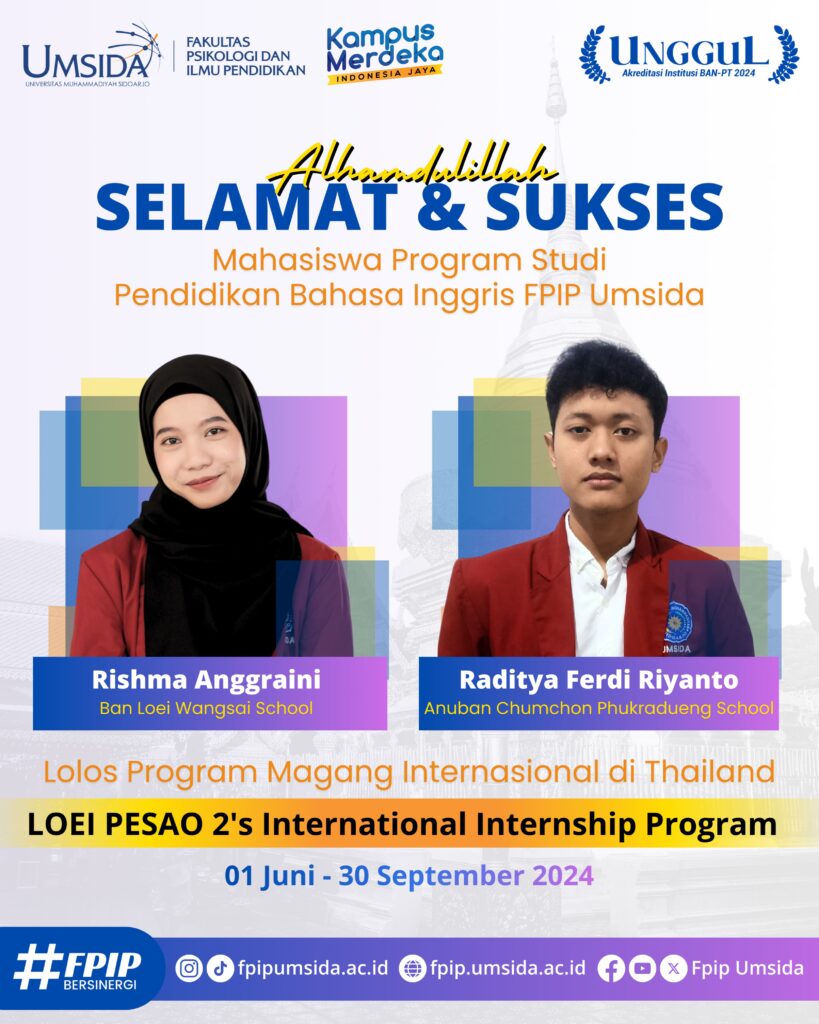 SELAMAT DAN SUKSES! 2 Mahasiswa PBI UMSIDA Lolos Seleksi Magang Internasional di Thailand
